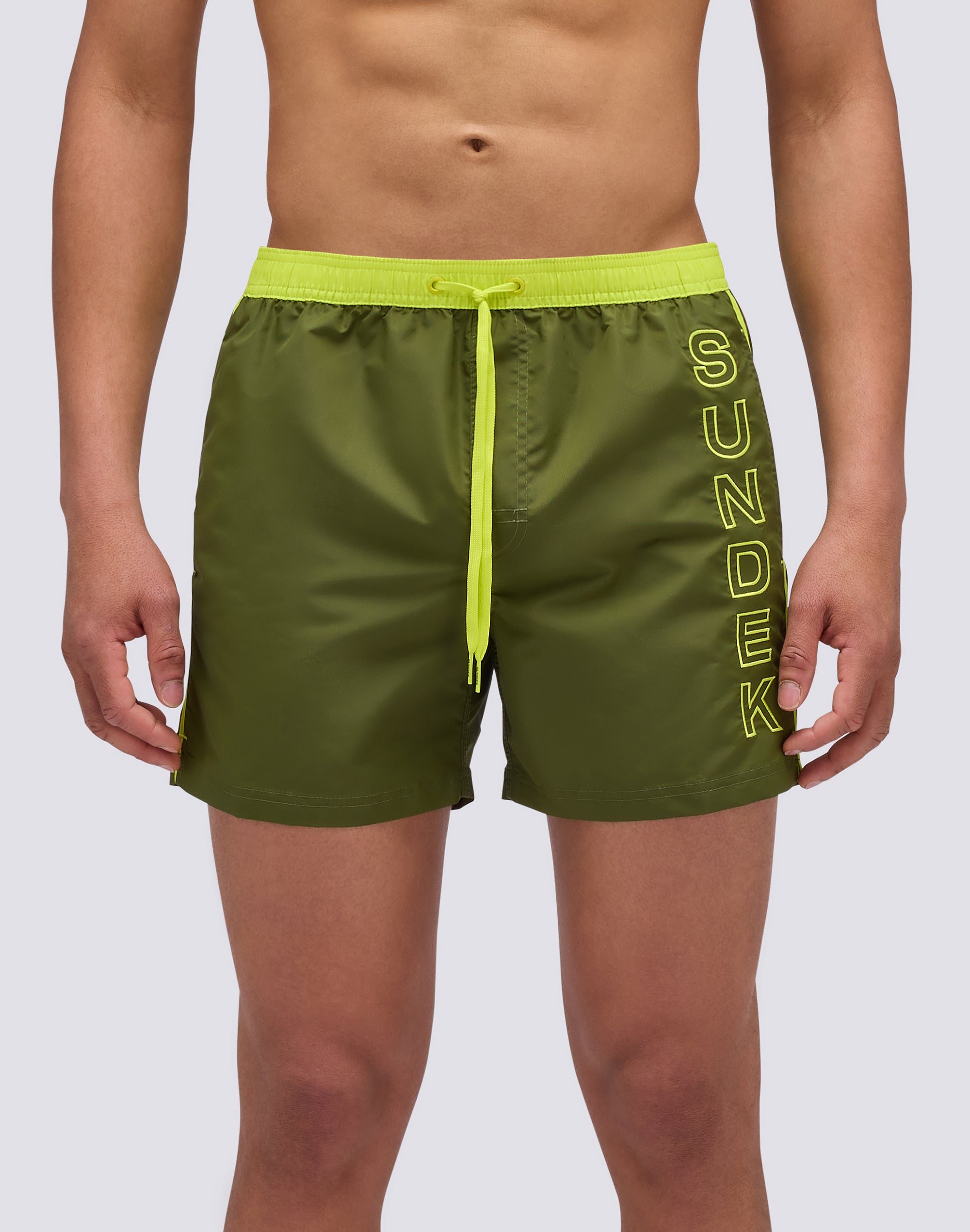 Sundek iconic taffeta elasticated waist short swimsuit with contrasting piping M732BDTA100-A5101 ...