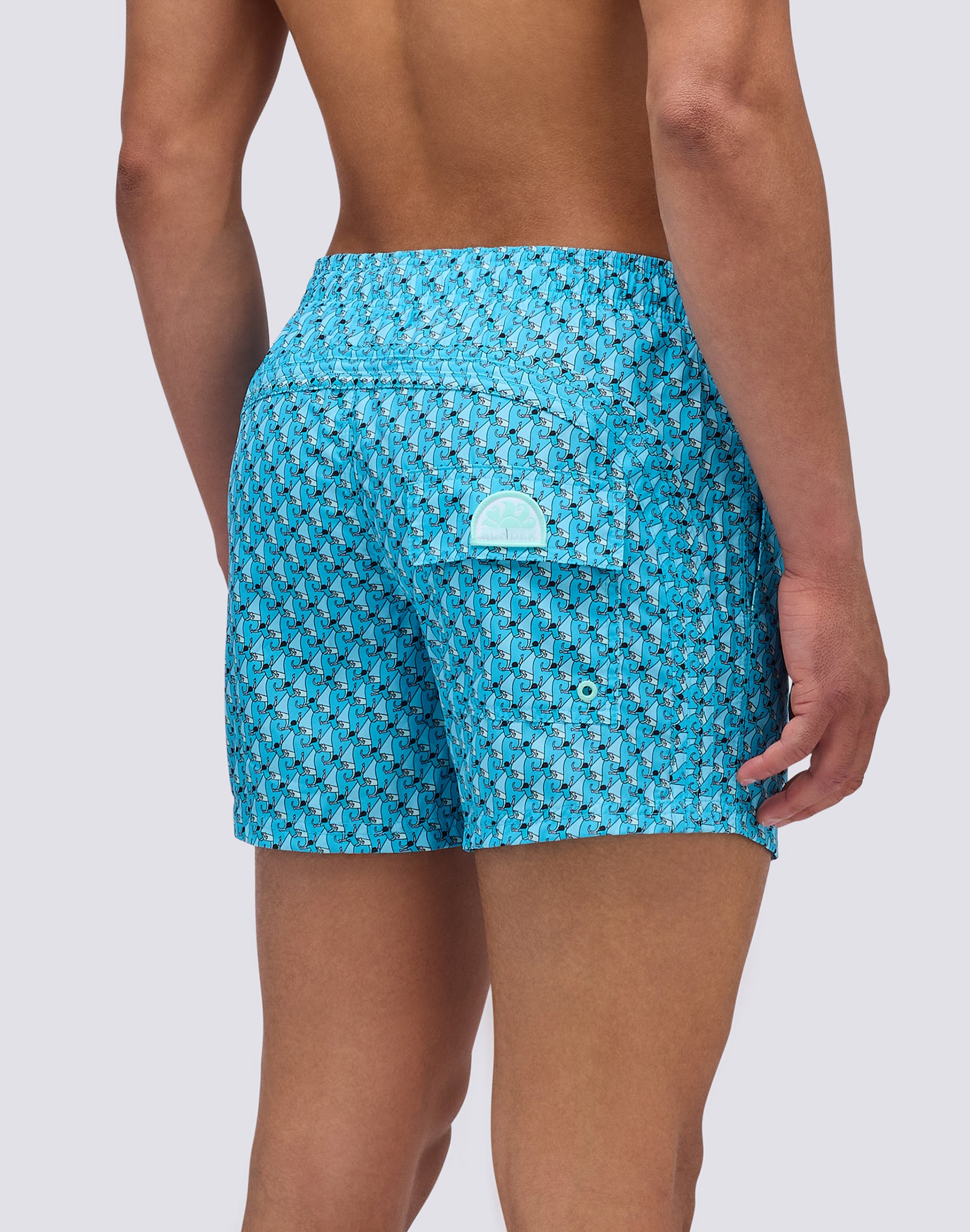 Sundek Repreve® elastic waist short swimsuit with greetings from mexico ...
